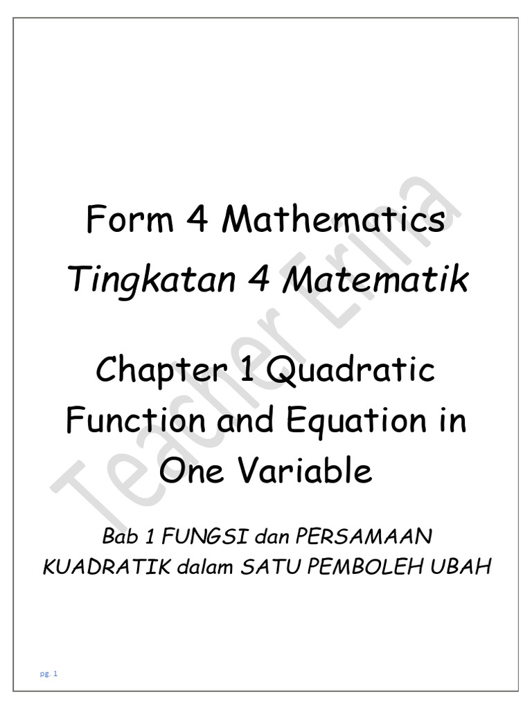 Form 4 Mathematics: Tingkatan 4 Matematik | PDF