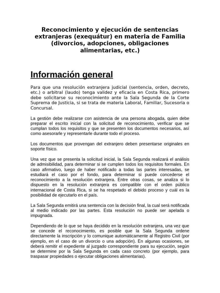 Reconocimiento y Ejecución de Sentencias Extranjeras | PDF | Divorcio ...