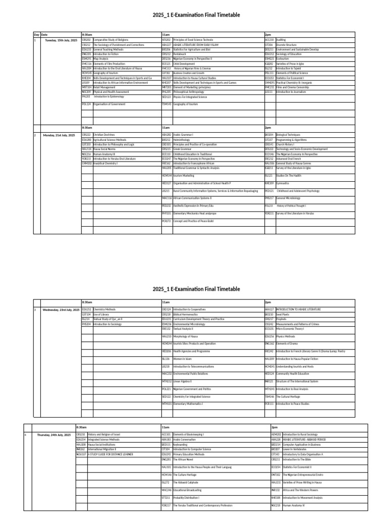 2025 E-Exam Timetable Overview | PDF | Science | Sociology