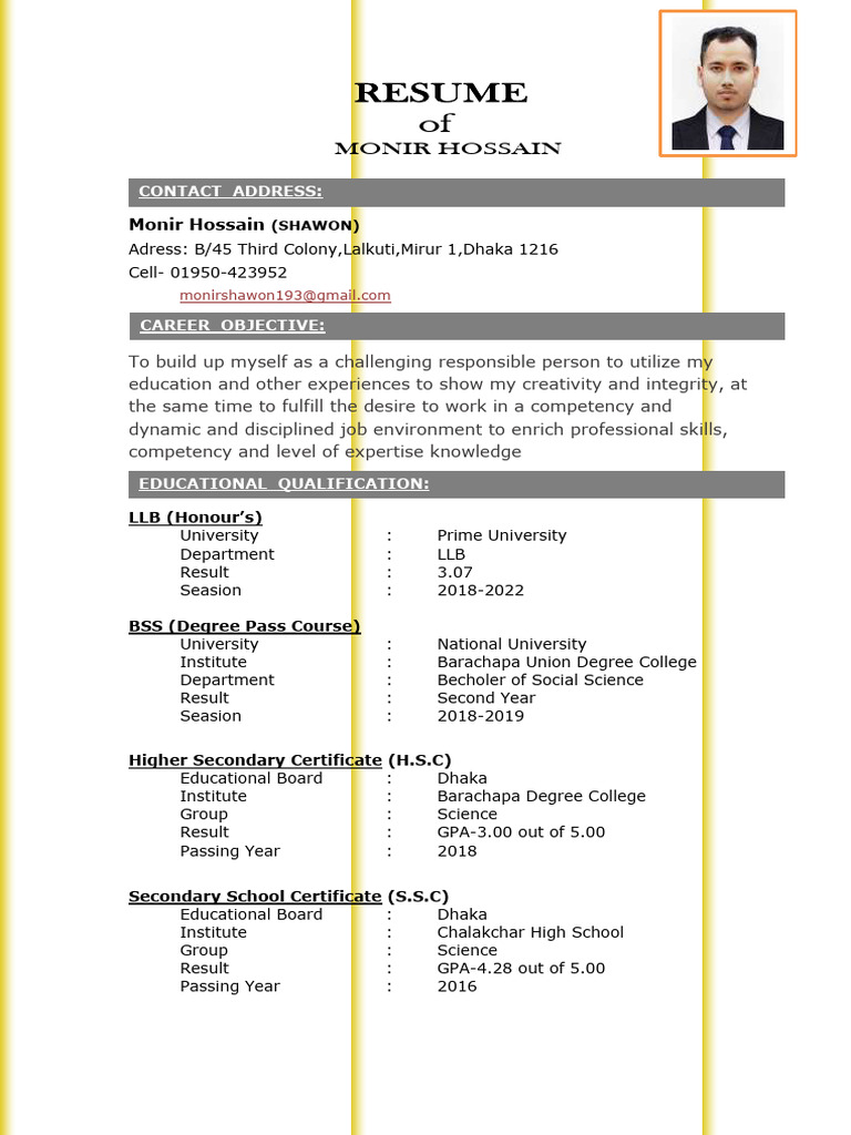 CV Monir Hossain Shawon | PDF