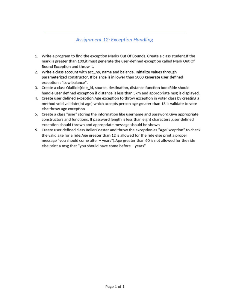 Assignment 12 - Exception Handling | PDF
