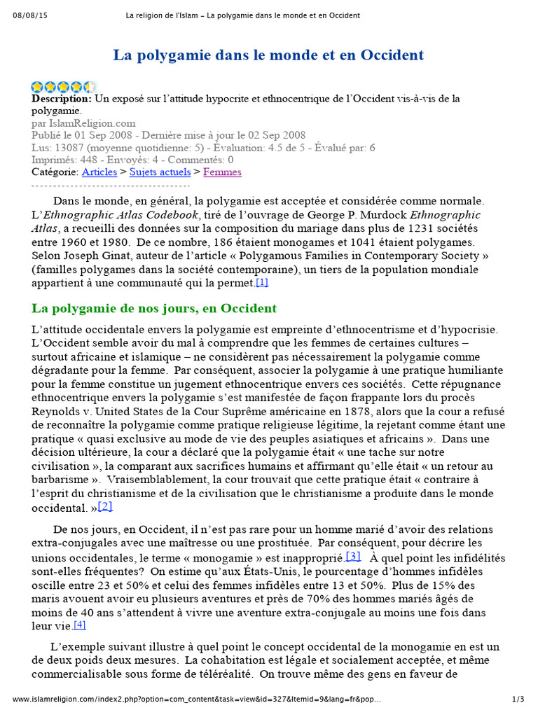 La Polygamie Dans Le Monde Et en Occident | PDF
