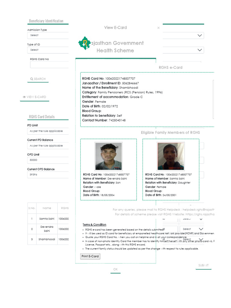Rajasthan RGHS Beneficiary Details | PDF | Identity Document | Access ...