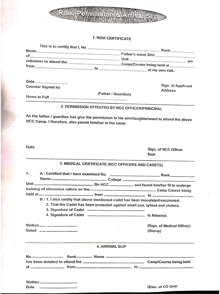 NCC Camp Form | PDF