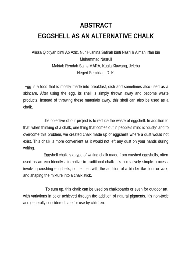 Eggshell As An Alternative Chalk | PDF