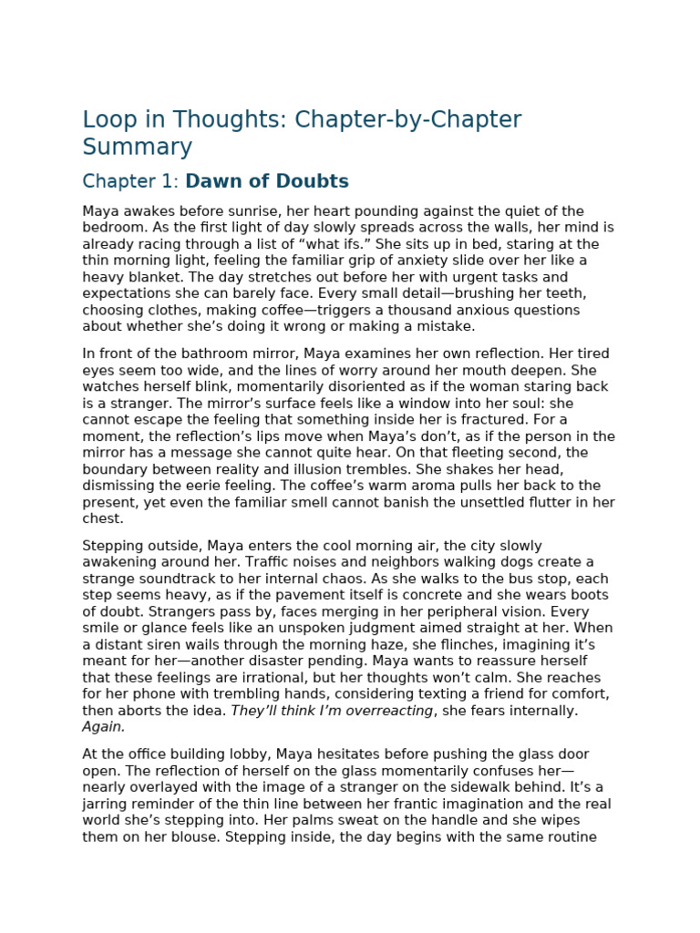 Maya's Journey Through Anxiety and Doubt | PDF | Mind | Dream