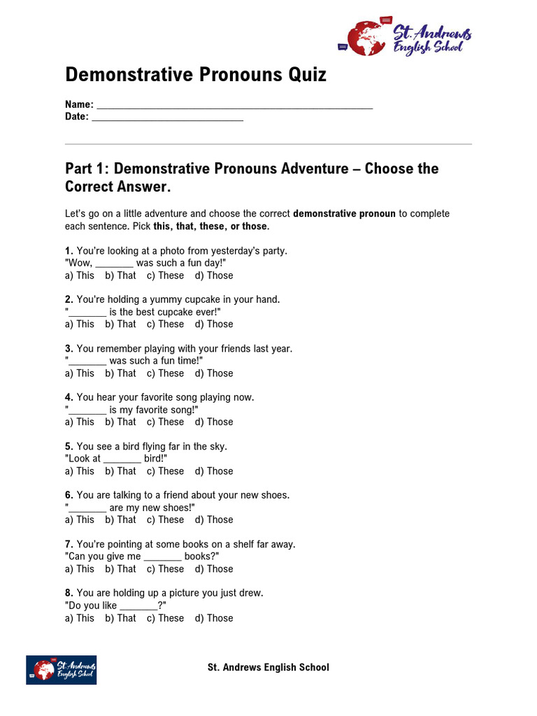 Demonstrative Pronouns Quiz | PDF | Chess Theory | Chess