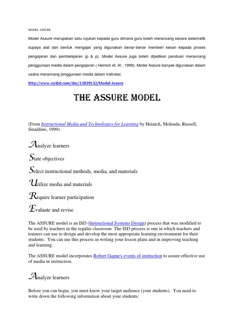 Model Assure | Instructional Design | Educational Assessment