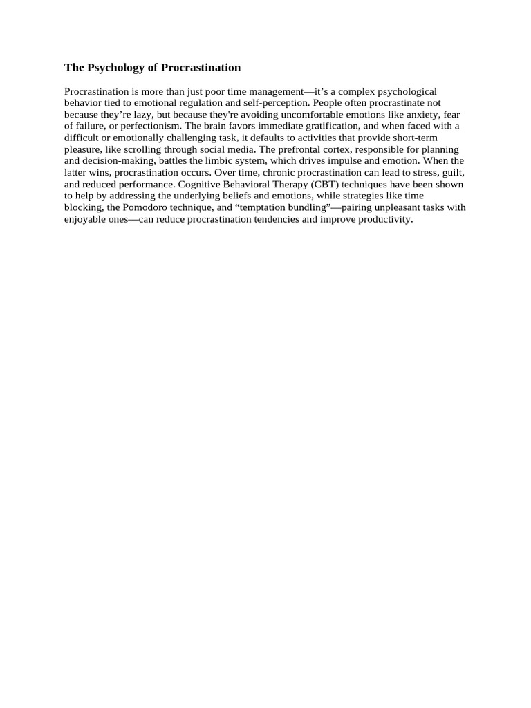 Understanding Procrastination Psychology | PDF