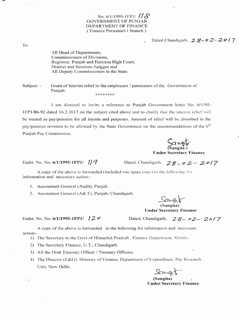 Interim Relief for Punjab Government Employees | PDF | Employee ...