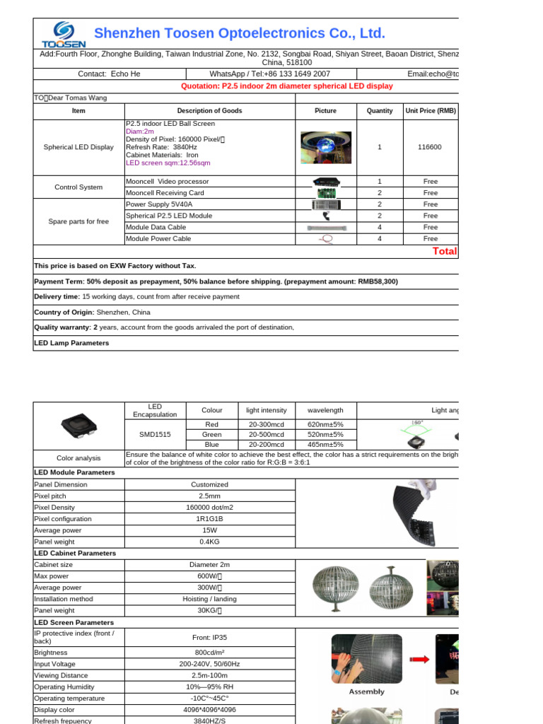 TOOSEN Quotation P2.5 2m Indoor Spherical LED Display | PDF | Light Emitting Diode | Color