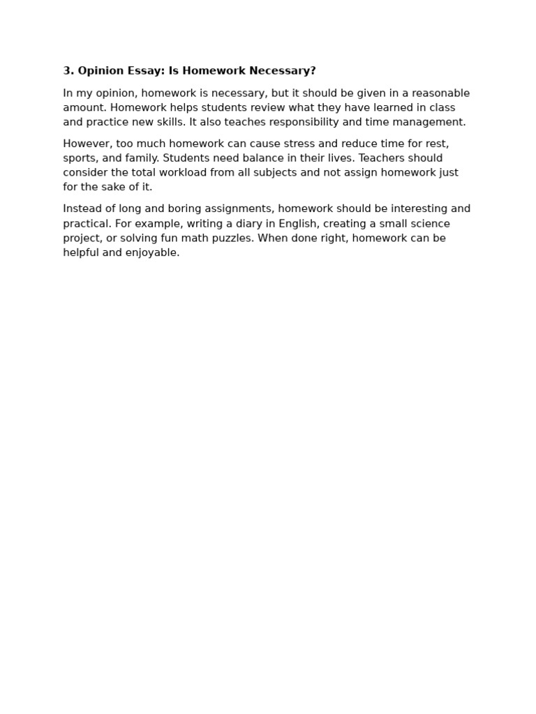 Opinion Essay: Is Homework Necessary? | PDF