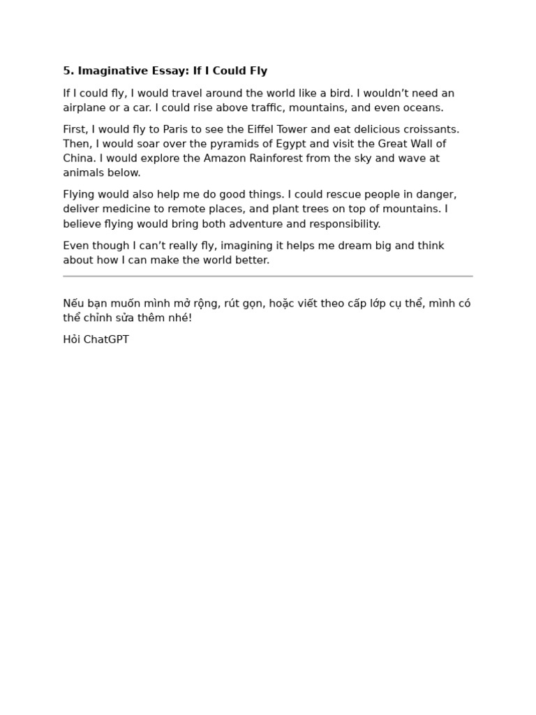 Imaginative Essay: If I Could Fly | PDF