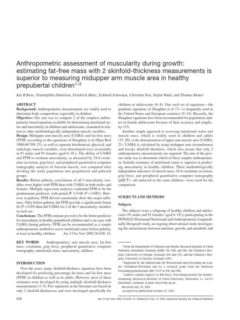 Anthropometric Assessment of Muscularity During Growth | PDF ...