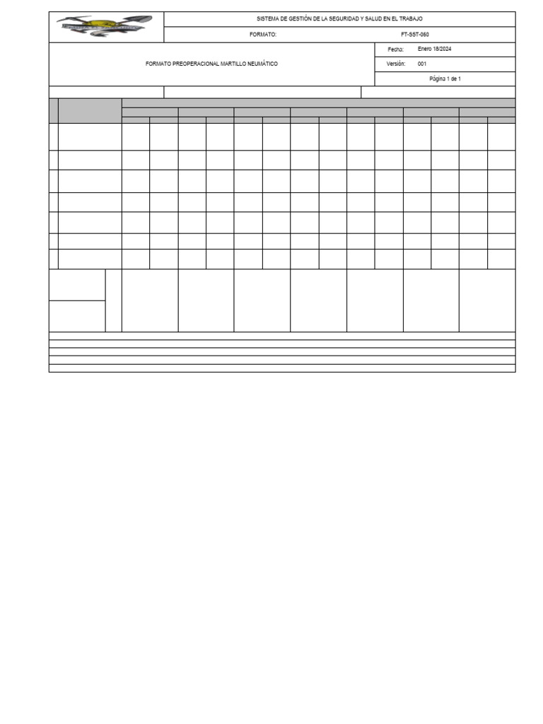 FT-SST-060 Formato Preoperacional Martillo Neumático | PDF