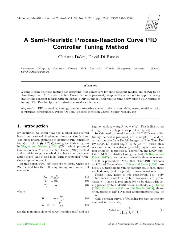 A Semi-Heuristic Process-Reaction Curve PID | PDF | Control Theory ...