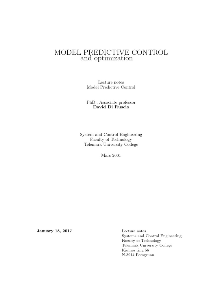 Model Predictive Control and Optimization | PDF | Mathematical Optimization | Matrix (Mathematics)