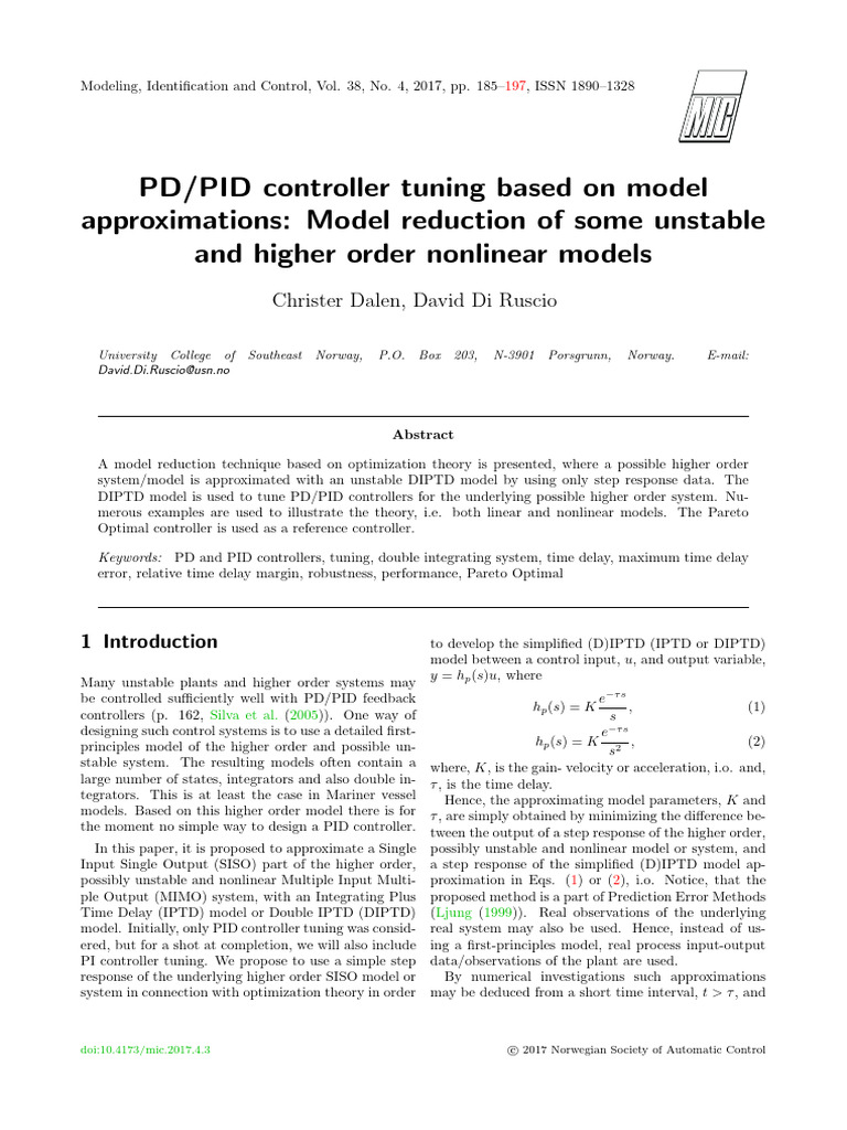 PDPID Controller Tuning Based On Model | PDF | Control Theory | Mathematics