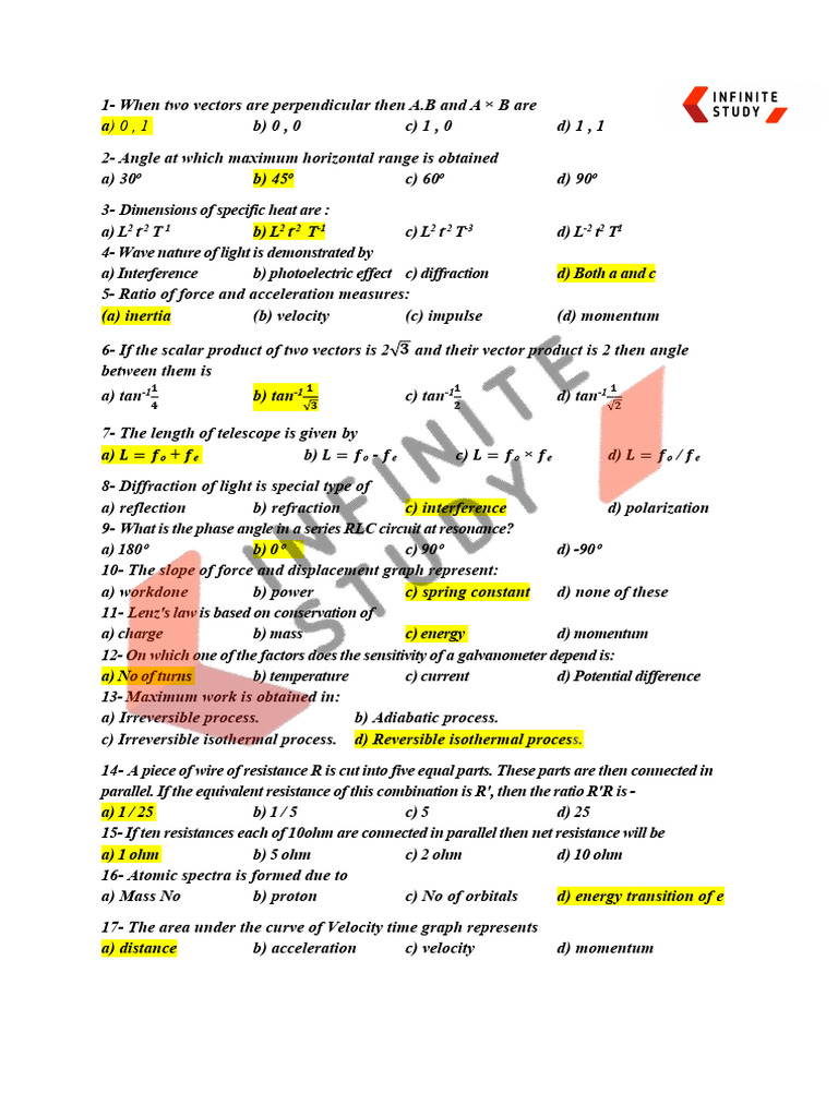 Ned Round 1 and 2 Physics Mcqs | PDF | Force | Acceleration