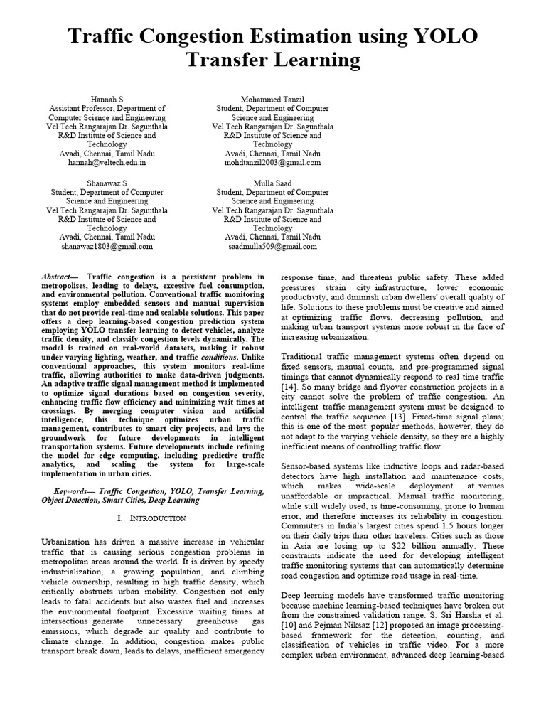 Traffic Congestion Estimation Using YOLO Transfer Learning-Final Paper ...