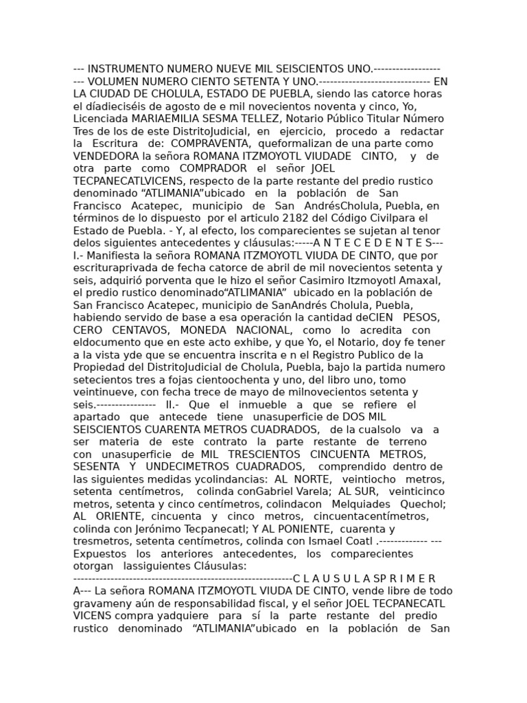 Instrumento Numero Nueve Mil Seiscientos Uno | PDF | Ley común