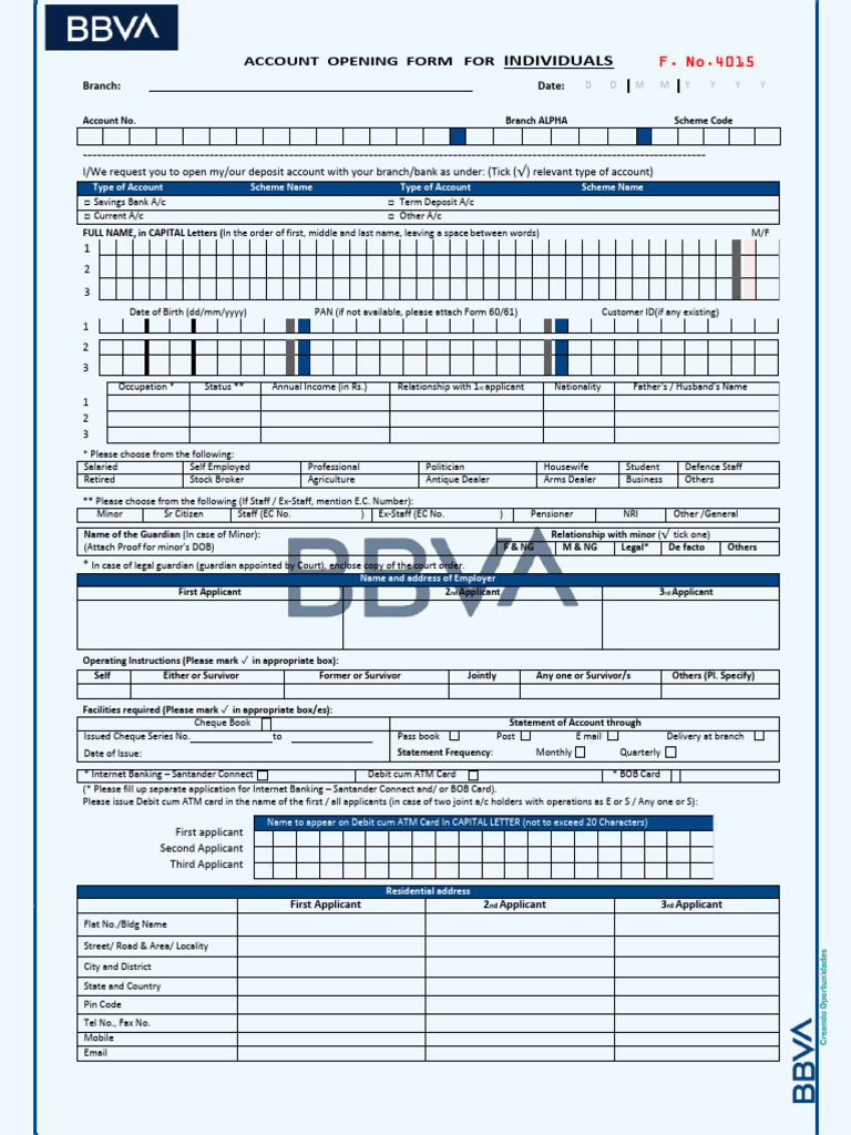 Account Opening Form BBVA-1-2 | PDF | Banks | Debit Card