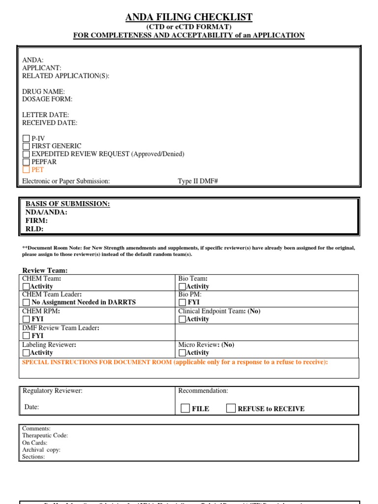 ANDA Filing Checklist - Dec 2011 | PDF