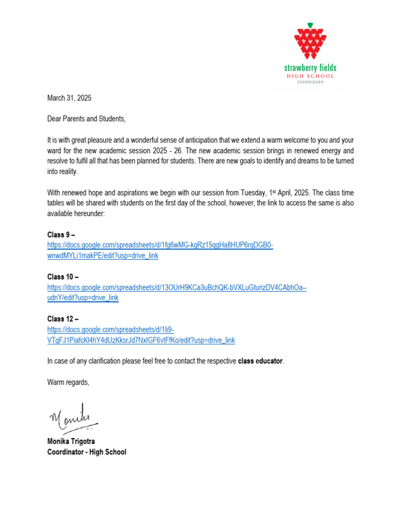 HS Timetable Links - Circular | PDF