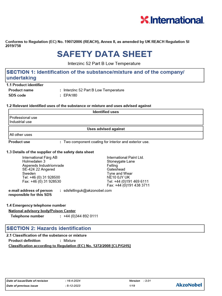 Interzinc 52 Part B Safety Data Sheet | PDF | Personal Protective ...