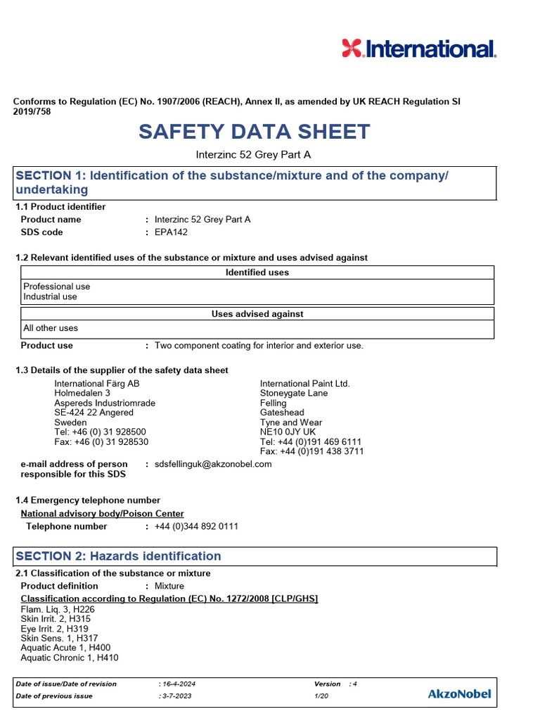 Interzinc 52 Grey Part A - EN | PDF | Personal Protective Equipment