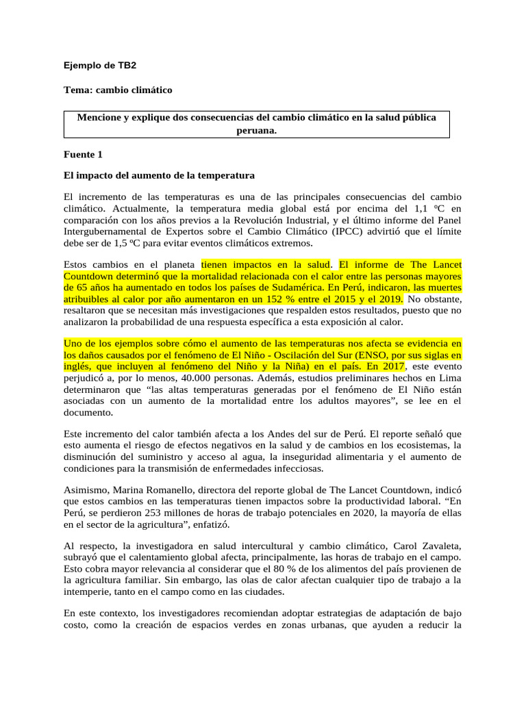 Ejemplo de TB2 (Proceso y Producto) | PDF | Cambio climático | La contaminación del aire