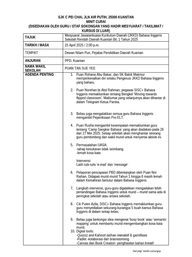 Minit Curai Kosong 1 | PDF