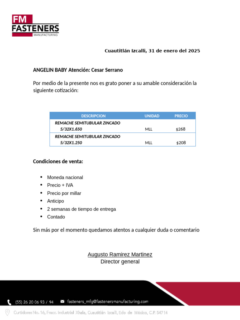 Cotizacion Angeline Baby | PDF