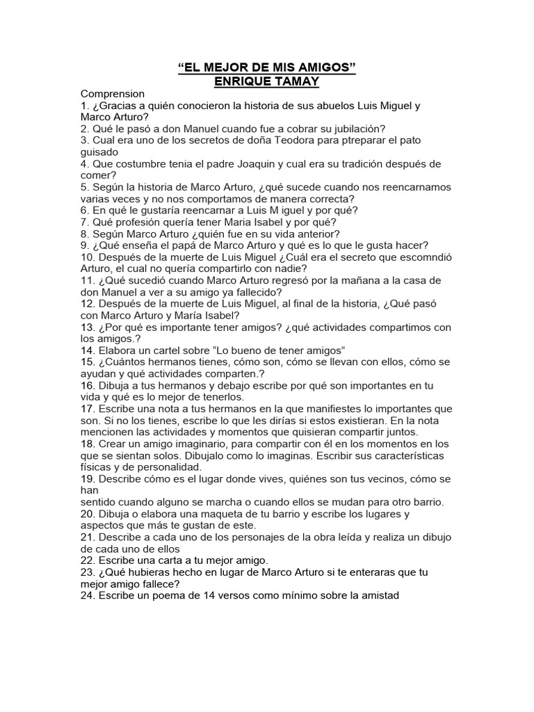 El Mejor de Mis Amigos: Resumen y Actividades | PDF