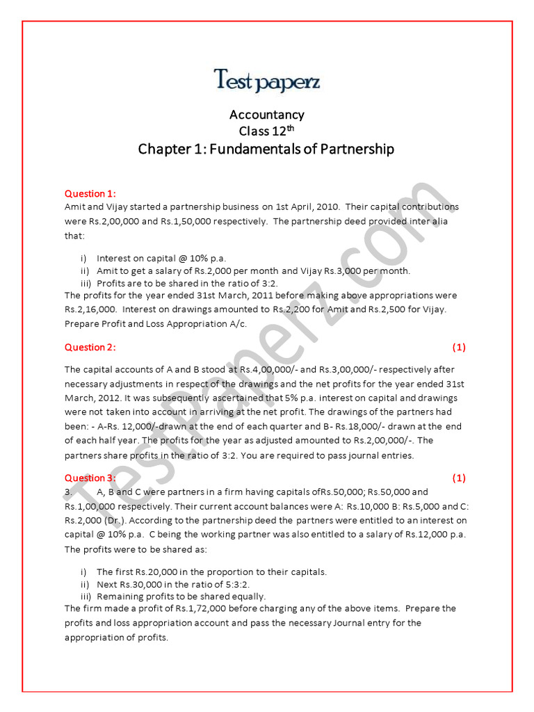 Fundamentals of Partnership Practice Paper 1 | PDF | Interest | Partnership