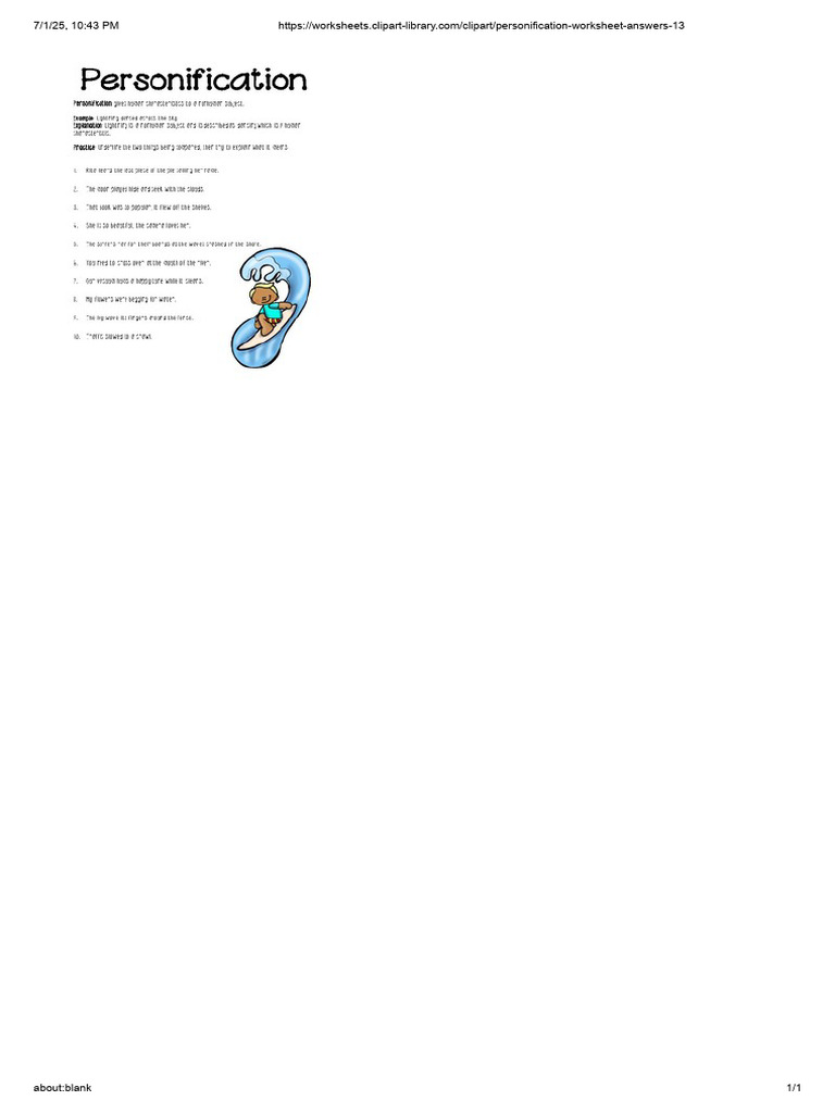 Personification Worksheet Answers | PDF