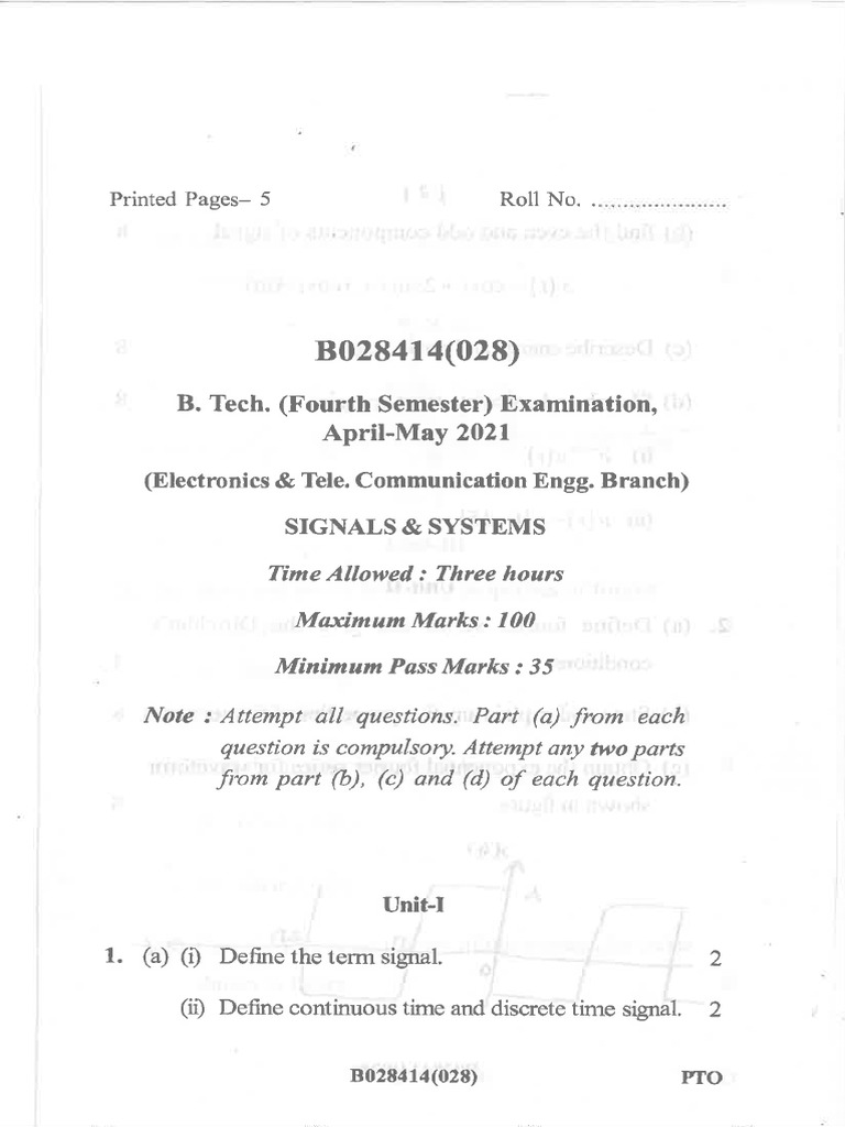 2021-Apr-May Signals & Systems (AICTE) | PDF