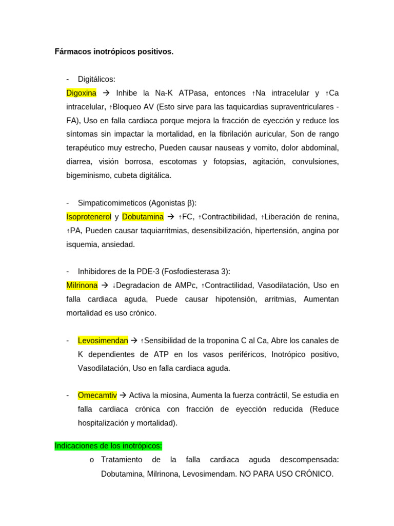 Fármacos Inotrópicos Positivos | PDF