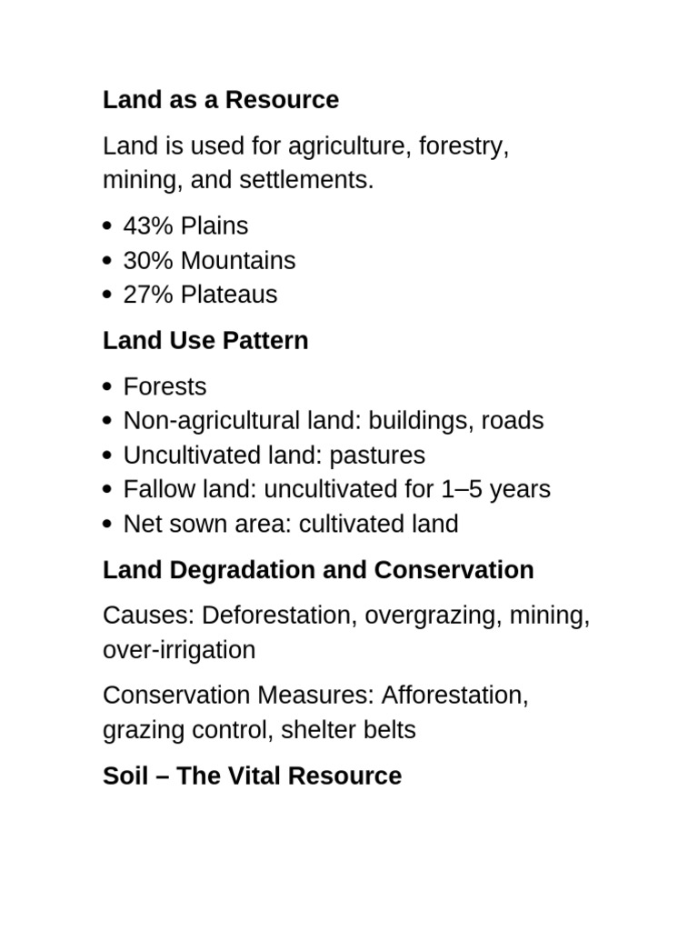 Resources and Development Short Notes Class10 | PDF