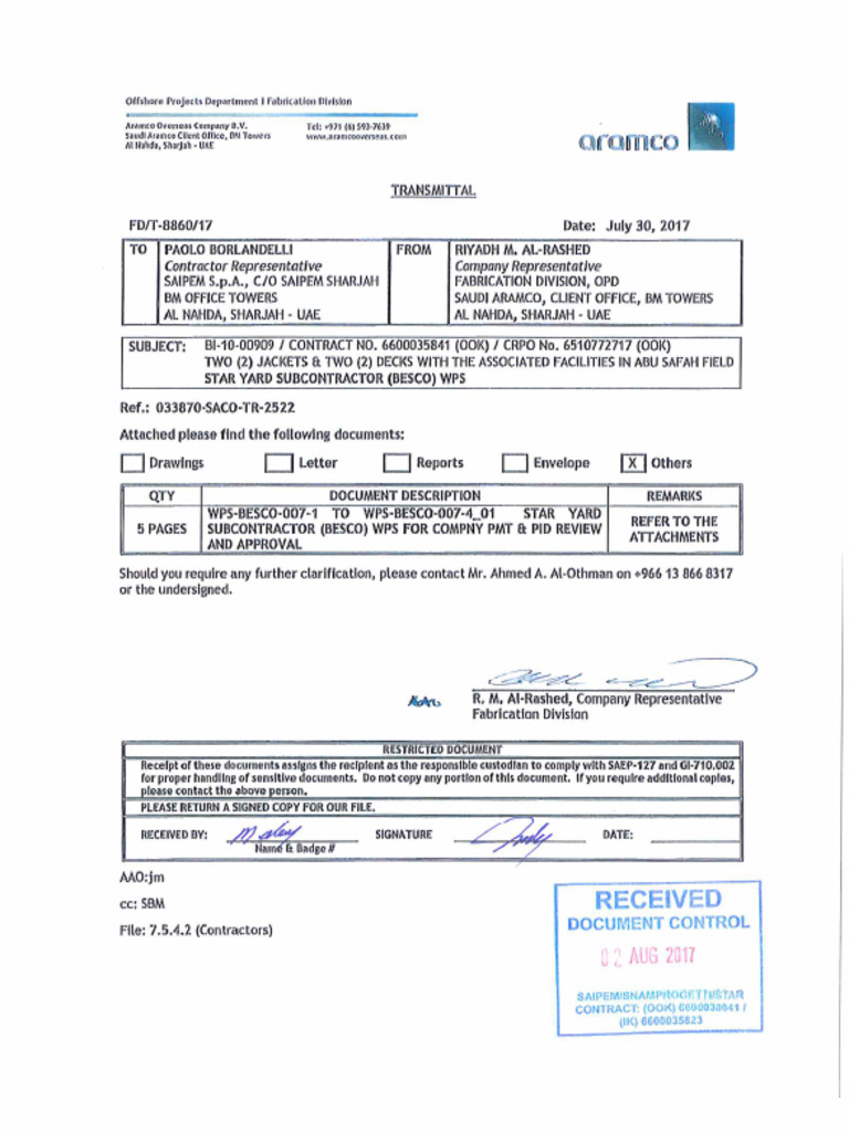 Aramco Approved Pre Qualified FCAW WPS | PDF