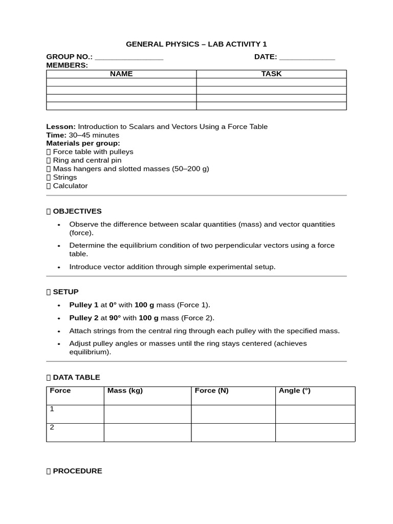 General Physics-Lab Activity Force Table | PDF