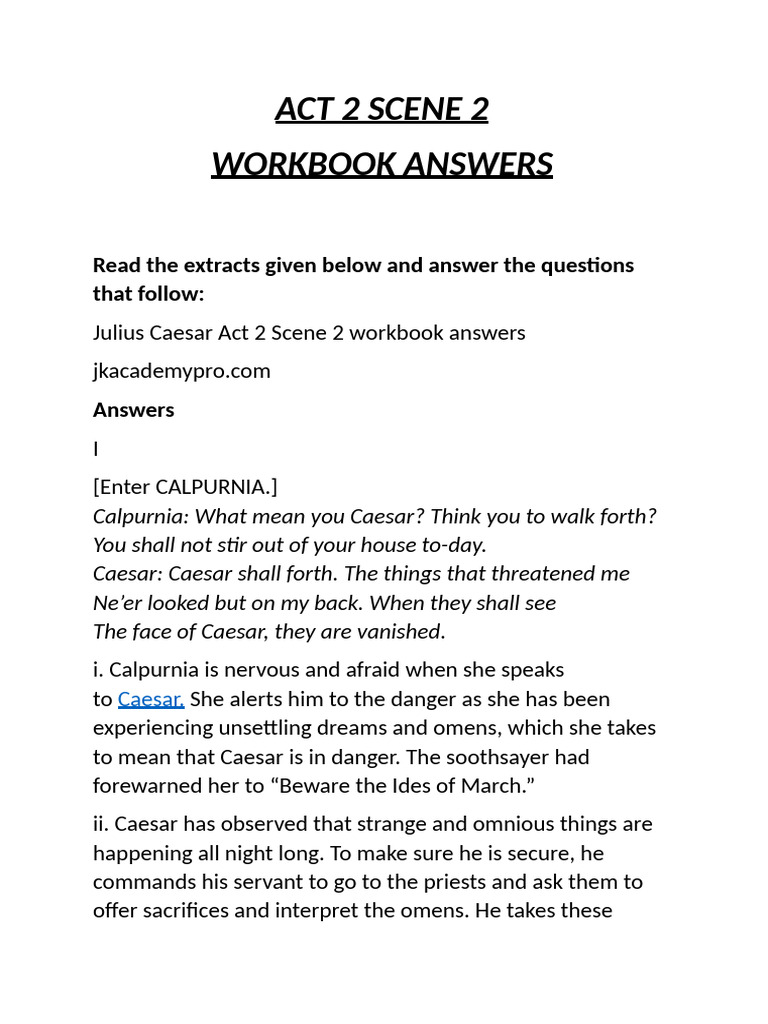 Act 2 Scene 2: Caesar's Omens and Decisions | PDF | Superstitions ...