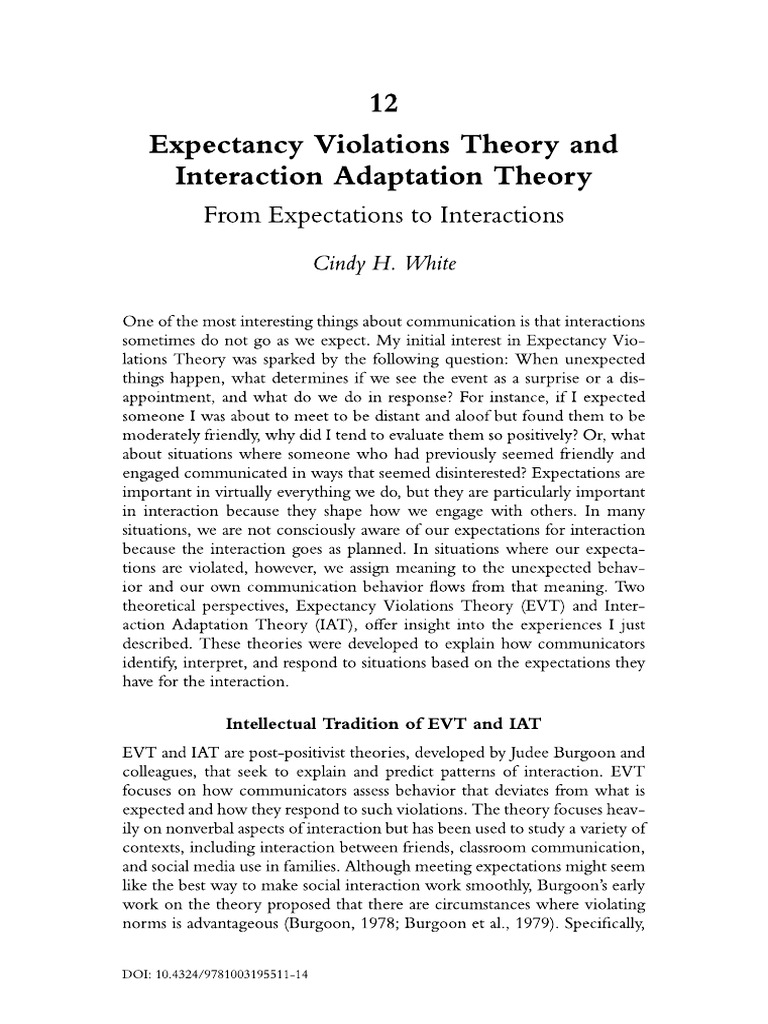 Chapter 12 - Expectancy Violations Theory and Interaction Adaptation Theory | PDF