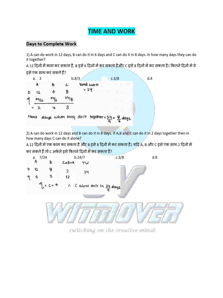 TIME and WORK Aligned and Corrected Order Wise (Solution) | PDF