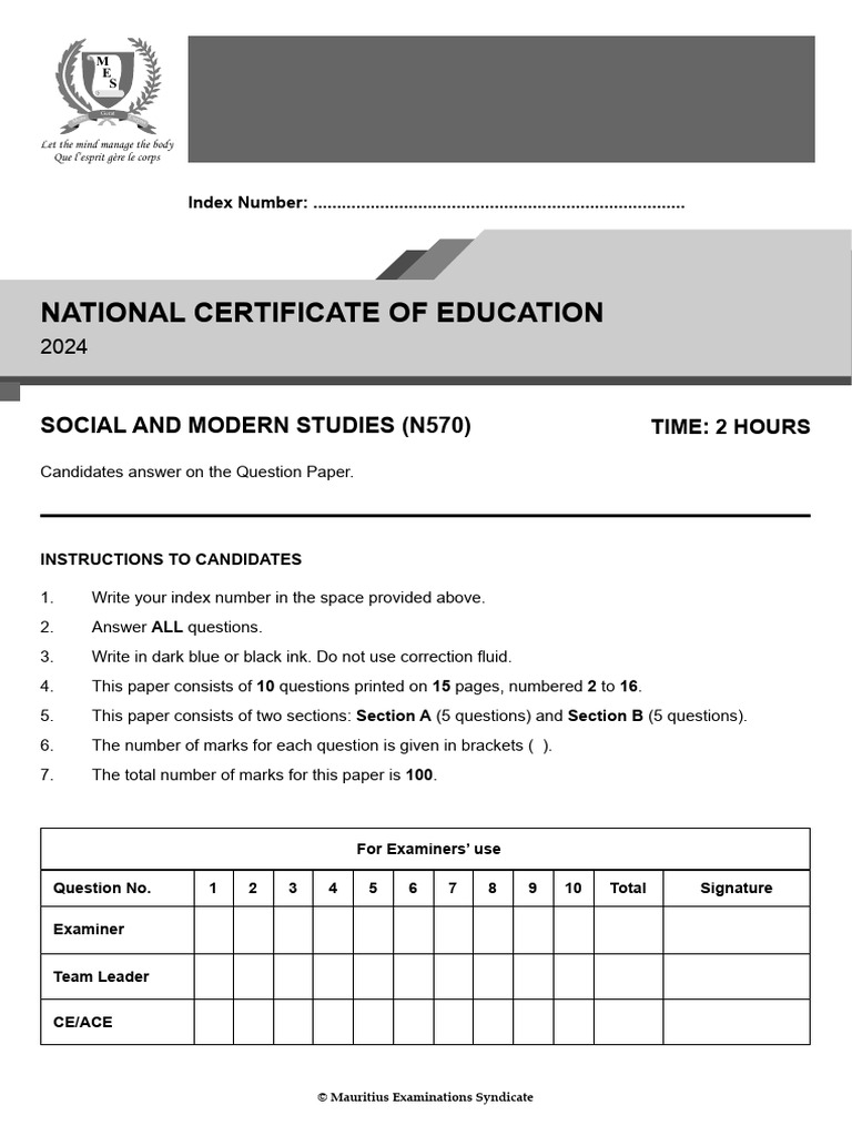 NCE 2024 Social Modern Studies | PDF | Mauritius | Economies