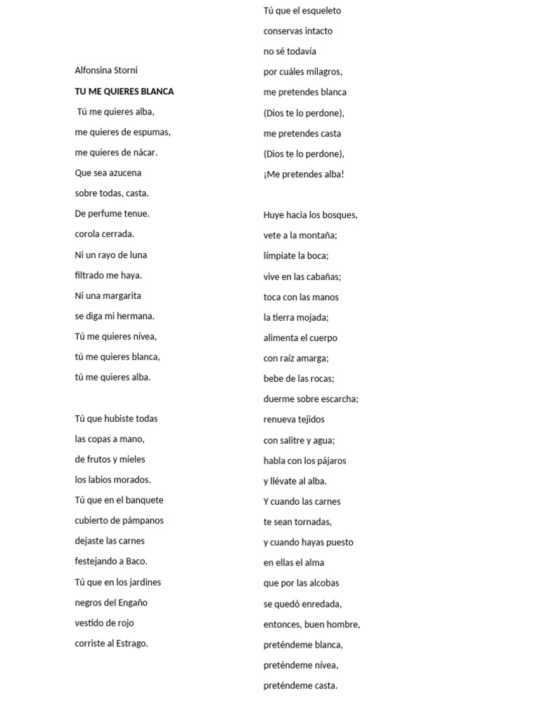 Alfonsina Storni Tu Me Quieres Blanca Pdf