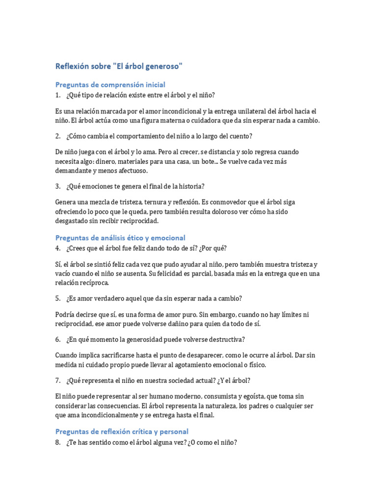 Descargar Reflexión El Árbol Generoso | PDF | Amor | Las emociones