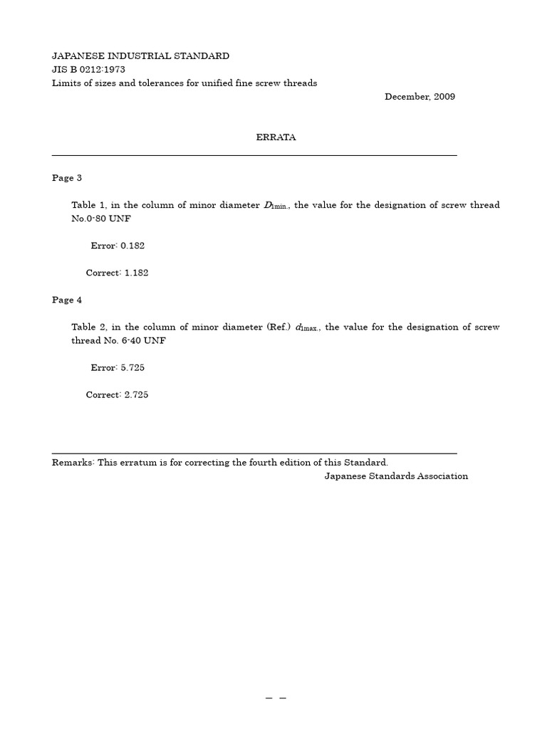 JIS B 0212-1983 Errata 2009 | PDF