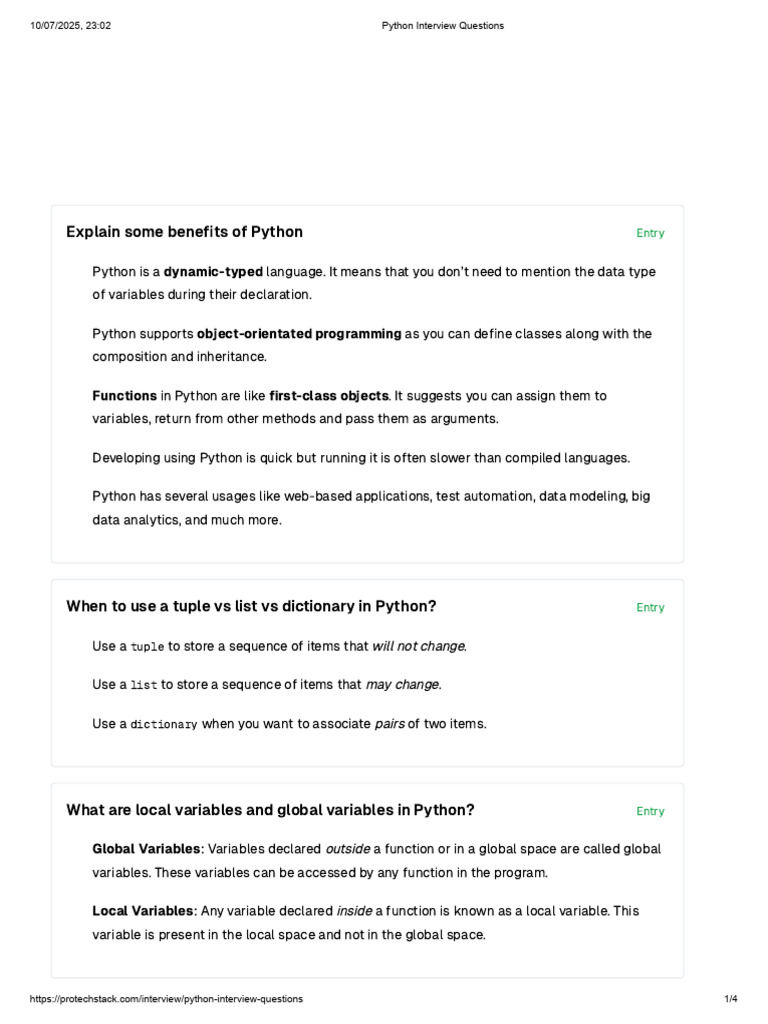 Python Interview Questions | PDF | Anonymous Function | Variable ...