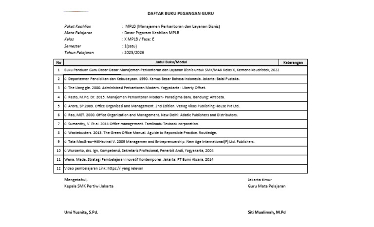 Panduan MPLB Kelas X SMK 2025/2026 | PDF